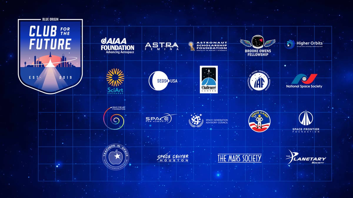 Blue Origin's foundation, Club for the Future, selects 19 space-based ...
